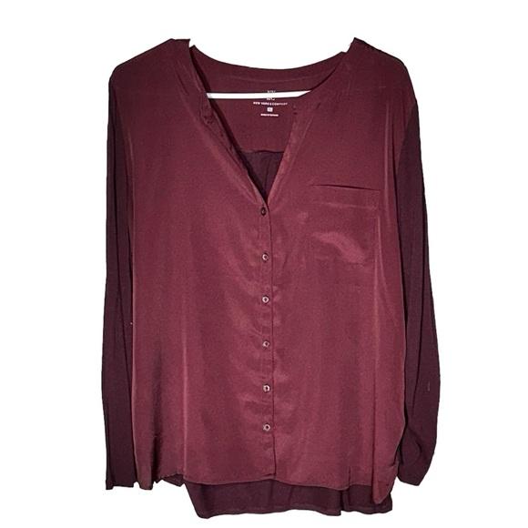 New York & Company | Tops | Nyc Sheer Maroon Button Up Xl | Poshmark